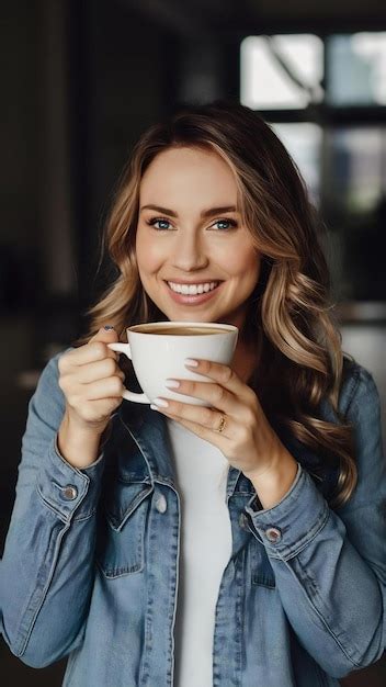 Beautiful Beauty Woman Cute Girl Feel Happy Drinking Coffee In The