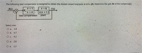 Solved The Following Lead Compensator Is Designed To Obtain