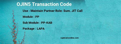 OJIN5 SAP Tcode For Maintain Partner Role Sum JIT Call