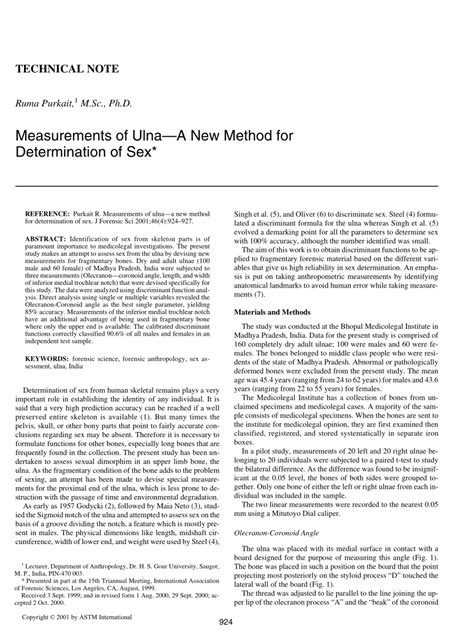 PDF Measurements Of UlnaA New Method For Determination Of Sex