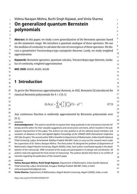 Pdf On Generalized Quantum Bernstein Polynomials