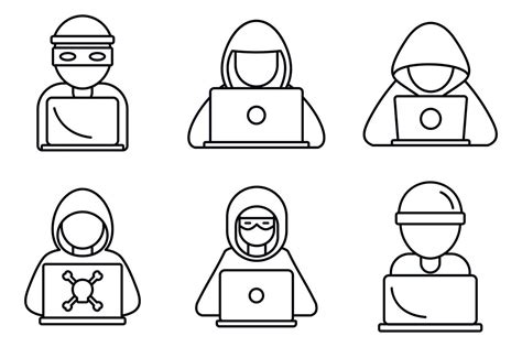 Cyber Hacker Icons Set Outline Style Vector Art At Vecteezy