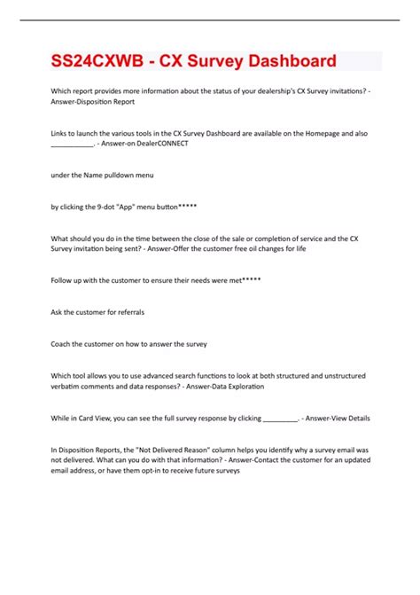 Ss24cxwb Cx Survey Dashboard Questions And Answers With Complete