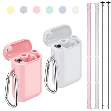 Reusable Straws 2 Pack Portable Silicone Collapsible Straw With Case And Extra Long Cleaning
