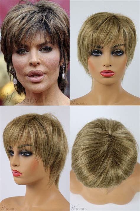 Latest Trend Short Layered Straight Lisa Rinna Hairstyle Capless Human Hair Wig 8 Inches Short