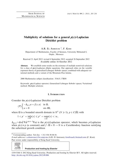 Pdf Multiplicity Of Solutions For A General Px Laplacian Dirichlet