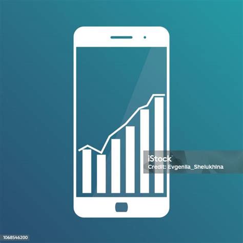 통계 그래프 차트와 스마트 전화입니다 무역 정보 분석 통계 화면 그라데이션 블루 배경에 고립 된 아이콘 경제에 대한 스톡 벡터 아트 및 기타 이미지 Istock