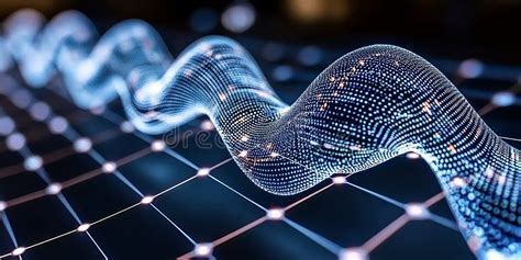 Abstract Digital Waveform Network Blue Light Data Flow Grid Dots Tech Cyber Lines Design Stock