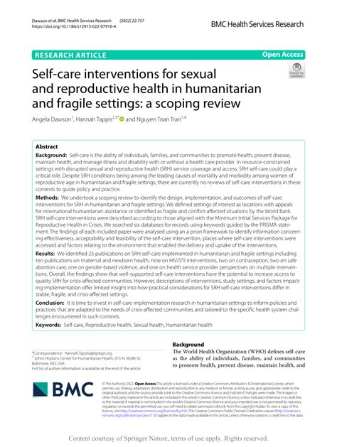 Pdf Self Care Interventions For Sexual And Reproductive Health In