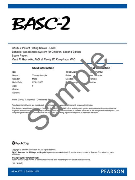 Basc 2 Q Global Score Summary Sample Confidence Interval Attention Deficit Hyperactivity