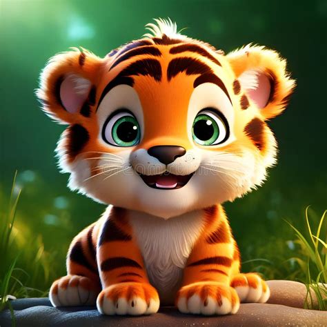 A Cute Smiling 3d Cartoon Tiger Cub With Sparkling Eyes Stock Illustration Illustration Of