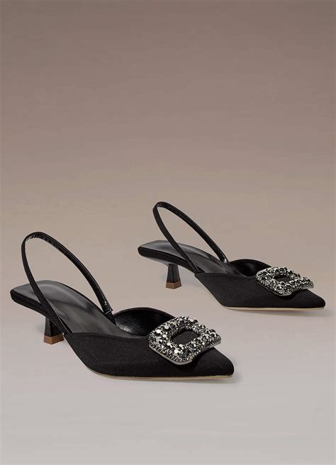 Black Pointed Toe Slingback Heels Azazie