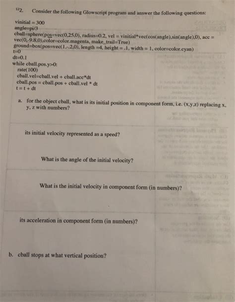 solved 122 consider the following glowscript program and