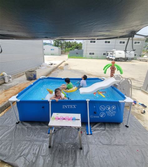 인텍스 대형 수영장 조립식 간이수영장설치 캐리비안 못지않은 미끄럼틀 물놀이 워터파크 오픈 인텍스수영장 사이즈추천 사용후기 Feat야자수튜브 네이버 블로그