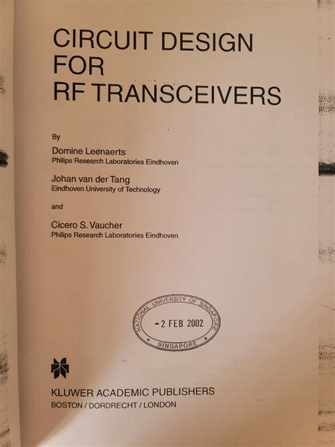 Circuit Design For Rf Transceivers Hobbies And Toys Books And Magazines