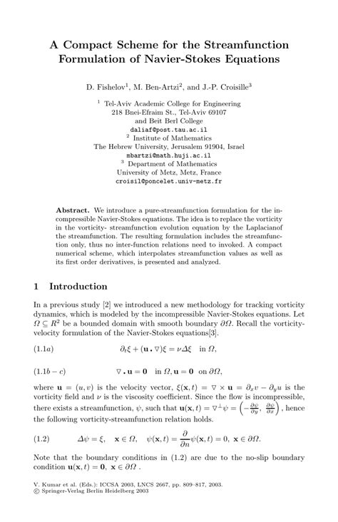 Pdf A Compact Scheme For The Streamfunction Formulation Of Navier Stokes Equations