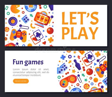 Game And Entertainment Object Web Design With Gamepad Arcade And Cards Vector Template Stock