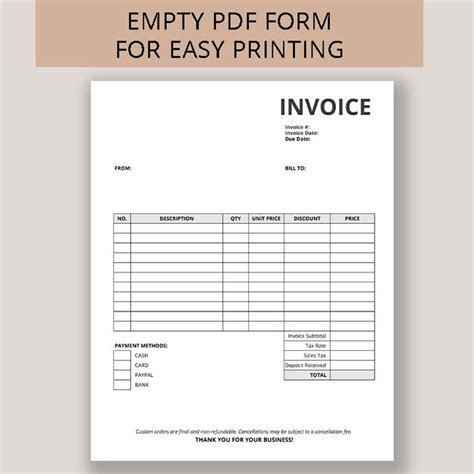Easy To Fill Invoice Template Form For Product And Service Sales Etsy