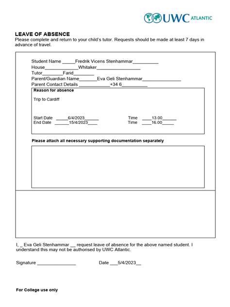 Leave Of Absence Form Pdf