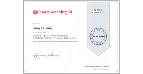 Jiangbo Tang On Linkedin Completion Certificate For Introduction To Tensorflow For Artificial