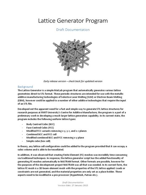 Lattice Generator Program Draft Documentation Pdf Crystal