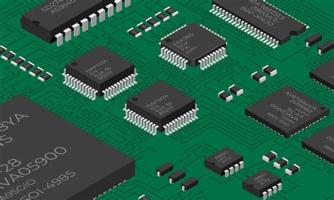 Placa Eletrônica Isométrica Placa De Circuito Impresso Isométrica Com Componentes Eletrônicos