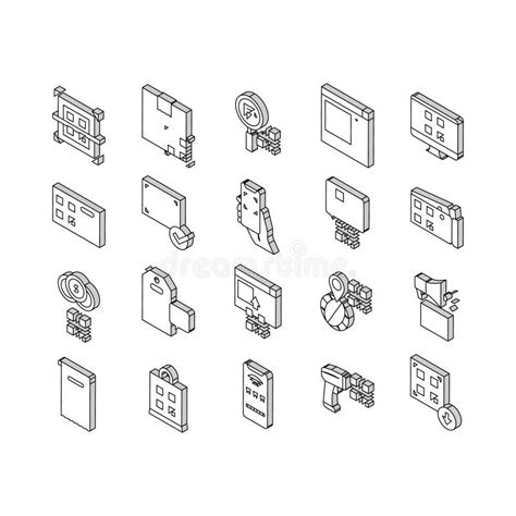 Qr Code Identification Collection Isometric Icons Set Vector Stock