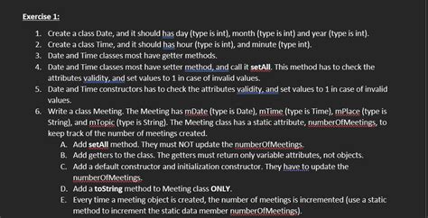 solved exercise 1 1 create a class date and it should has