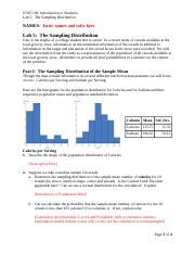 Lab Sampling Distributions REVISED Docx STAT Introduction To Statistics Lab The