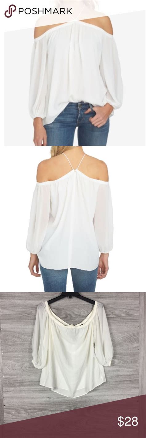1state Off The Shoulder Sheer Chiffon Blouse Sheer Chiffon Blouse Beige Long Sleeve Tops