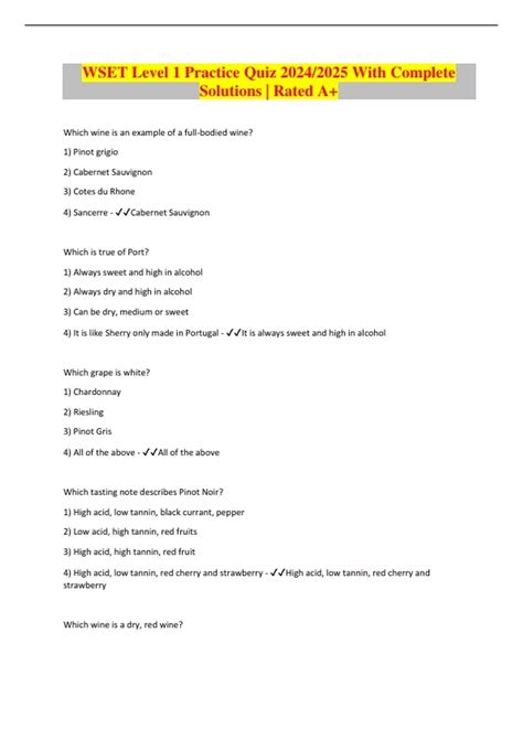 WSET Level Practice Quiz With Complete Solutions Rated A Verified Study