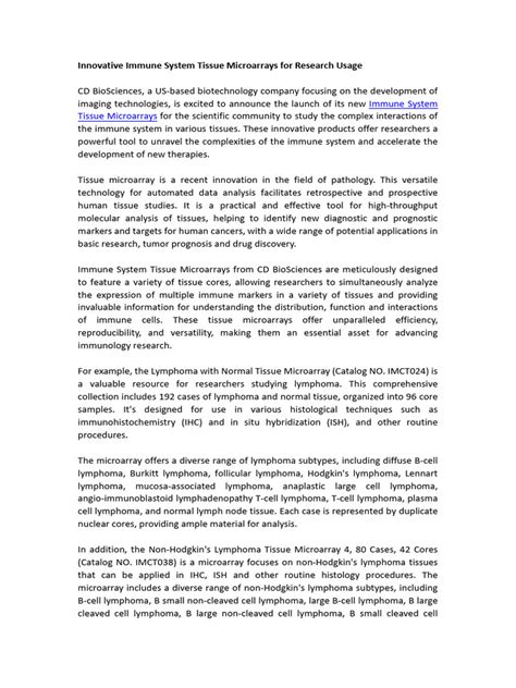 Innovative Immune System Tissue Microarrays For Research Usage Pdf Lymphoma