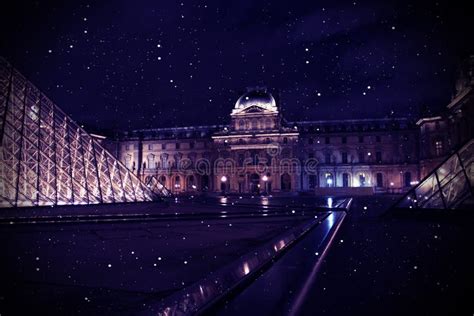 Louvre Night View Dark Background With Architecture Editorial Stock
