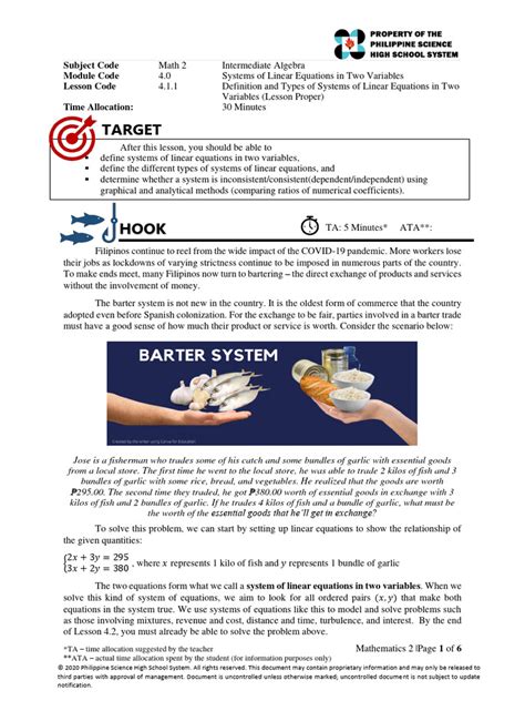 V2 Slg M2 4 1 1 Definition And Types Of Systems Of Linear Equations In Two V Pdf Equations