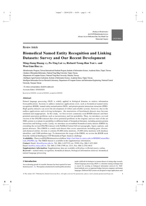 Pdf Biomedical Named Entity Recognition And Linking Datasets Survey