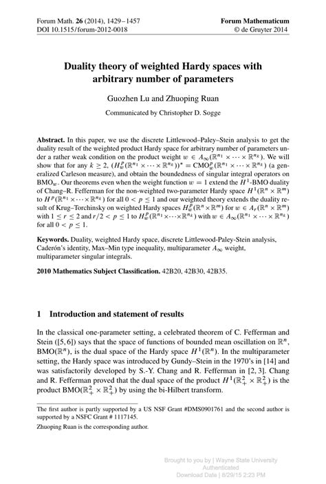 Pdf Duality Theory Of Weighted Hardy Spaces With Arbitrary Number Of Parameters