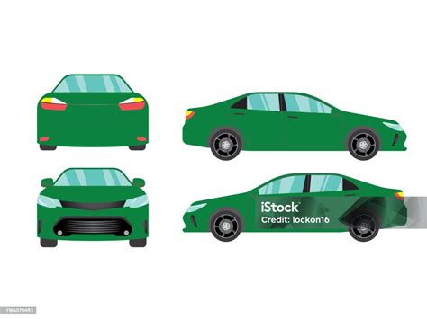 흰색 배경에 택시 녹색 자동차보기의 집합 일러스트 벡터 측면 전면 뒤 비즈니스 세단 격리 경찰관에 대한 스톡 벡터 아트 및 기타