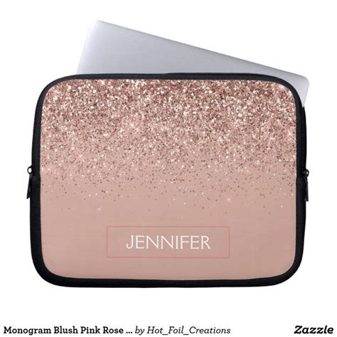 Monogram Blush Pink Rose Gold Glitter And Sparkle Laptop Sleeve Laptop