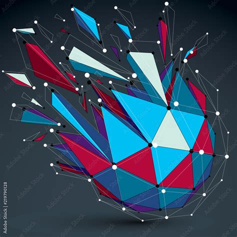Vector Dimensional Colorful Wireframe Object Demolished Low Poly Shape With Fractures And