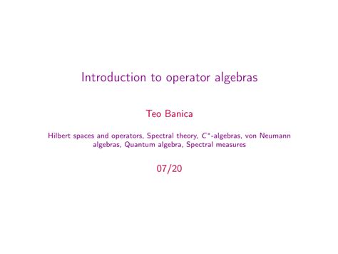Pdf Introduction To Operator Algebras