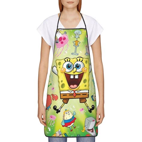 Spongebob Kitchen Apron Wipeable Waterproof Oil Proof Cooking Bbq Shop Chef Baking Accessories