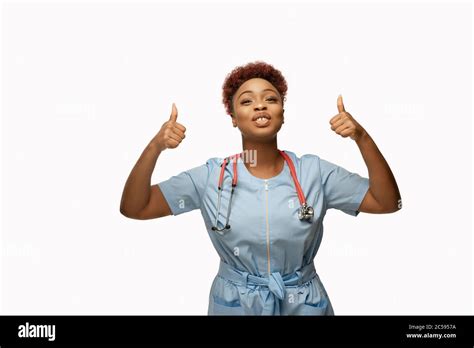 Thumb Up Beautiful Young African American Doctor Or Nurse With