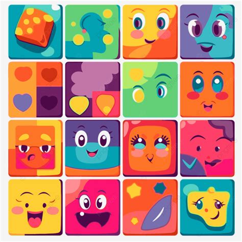 Squares Clipart Cute Face Set Of Colorful Squares Cartoon Vector Illustration Squares Clipart