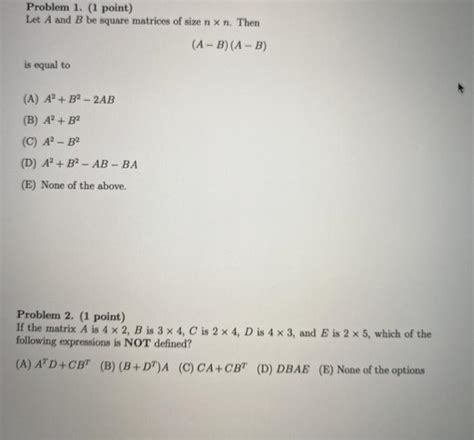 solved problem 1 1 point let a and b be square matrices