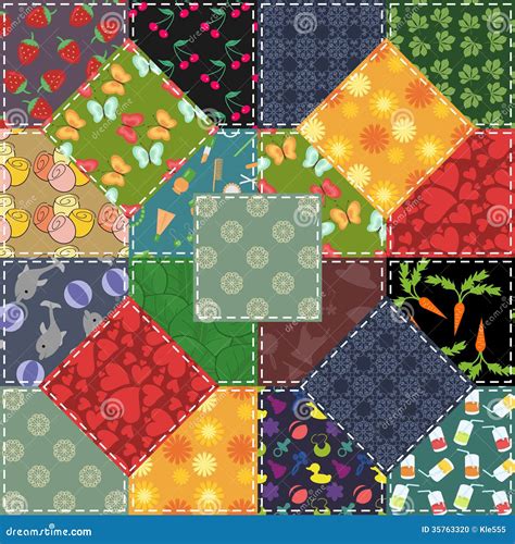 Patchwork Background With Flowers And Buttons Stock Illustration