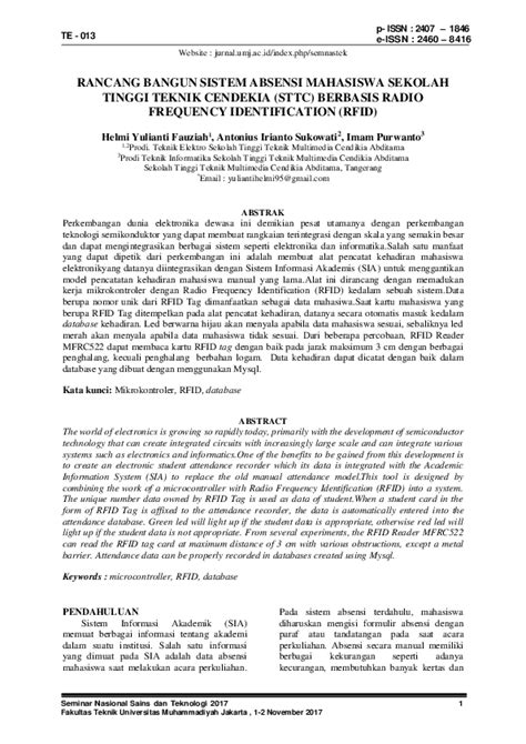 Pdf Rancang Bangun Sistem Absensi Mahasiswa Sekolah Tinggi Teknik Cendekia Sttc Berbasis