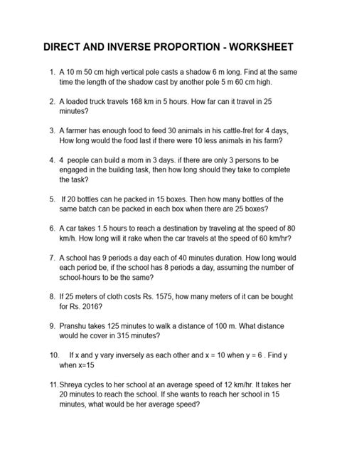 Direct And Inverse Proportion Worksheet Pdf