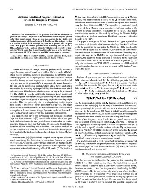 Pdf Maximum Likelihood Sequence Estimation For Hidden Reciprocal Processes Han Vu