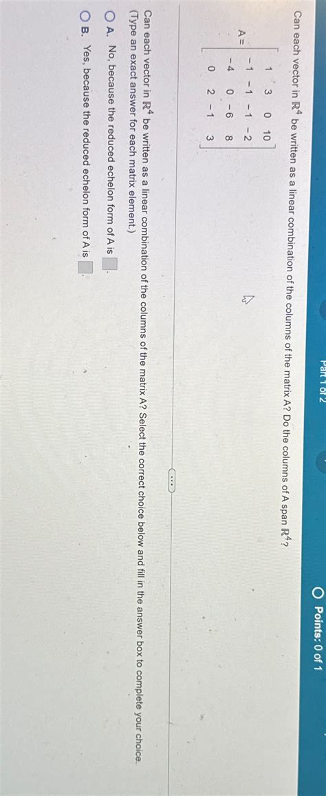 Solved Can Each Vector In R Be Written As A Linear Chegg Com