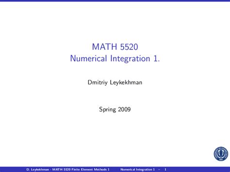 notes on numerical integration finite element solution methods i